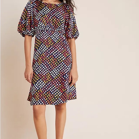 Anthropologie | Dresses | Anthropologie Blue Aline Midi Dress With Puff ...